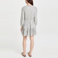 China Ladies Long Sleeve Casual Ruffle V Neck Striped Viscose Mini Dress for Women for sale