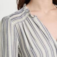 China Ladies Long Sleeve Casual Ruffle V Neck Striped Viscose Mini Dress for Women for sale