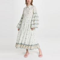 China Ladies Viscose Tiered Maxi Floral Print Long Balloon Sleeve Collared Neck Shirt Dress for Women for sale