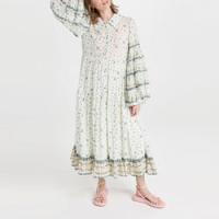 China Ladies Viscose Tiered Maxi Floral Print Long Balloon Sleeve Collared Neck Shirt Dress for Women for sale