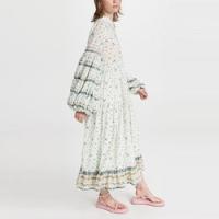 China Ladies Viscose Tiered Maxi Floral Print Long Balloon Sleeve Collared Neck Shirt Dress for Women for sale