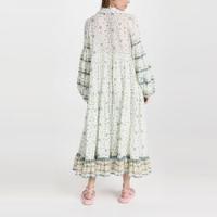 China Ladies Viscose Tiered Maxi Floral Print Long Balloon Sleeve Collared Neck Shirt Dress for Women for sale