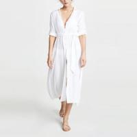 China Fashion Ladies Short Sleeve Crepe Viscose V Neck Shirt Cover up MIDI Dress for Women for sale
