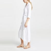 China Fashion Ladies Short Sleeve Crepe Viscose V Neck Shirt Cover up MIDI Dress for Women for sale