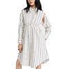 China Ladies Collared Neck Dresses Long Sleeve Side Pocket Cotton Striped Print Shirt Dress for Women for sale