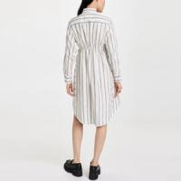 China Ladies Collared Neck Dresses Long Sleeve Side Pocket Cotton Striped Print Shirt Dress for Women for sale