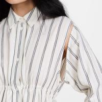 China Ladies Collared Neck Dresses Long Sleeve Side Pocket Cotton Striped Print Shirt Dress for Women for sale