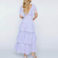 China Fashion Custom Women Clothing Manufacturers Elegant Casual Deep V-Neck Short Sleeve Women Evening Mesh Dresses Maxi Party Dress for sale