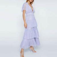 China Fashion Custom Women Clothing Manufacturers Elegant Casual Deep V-Neck Short Sleeve Women Evening Mesh Dresses Maxi Party Dress for sale