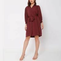 China Long Sleeve Ladies Dress Button Front Knee Length Dress for Women Clothing Manufacturers Elegant Custom Logo Lapel Shirt Dresses for sale