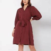 China Long Sleeve Ladies Dress Button Front Knee Length Dress for Women Clothing Manufacturers Elegant Custom Logo Lapel Shirt Dresses for sale
