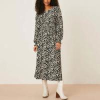 China Custom Logo Elastic Waist Dress Zebra Print Long Sleeve For Women Clothing for sale