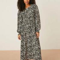 China Custom Logo Elastic Waist Dress Zebra Print Long Sleeve For Women Clothing for sale