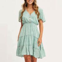 China Elegant Casual Floral Printed Mini Dress With Front Short Sleeve for sale