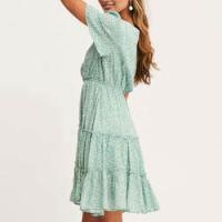 China Elegant Casual Floral Printed Mini Dress With Front Short Sleeve for sale