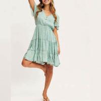 China Elegant Casual Floral Printed Mini Dress With Front Short Sleeve for sale