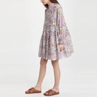 China High Waisted Casual Floral Maxi Dress Long Sleeve Ruffle Trim Elegant for sale
