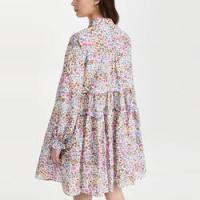 China High Waisted Casual Floral Maxi Dress Long Sleeve Ruffle Trim Elegant for sale