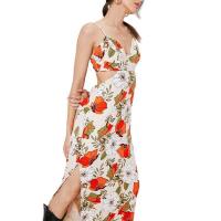 China OEM Deep V Neck Dress Sleeveless Customized Spaghetti Strapped Floral Printed for sale