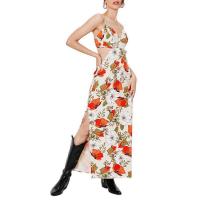 China OEM Deep V Neck Dress Sleeveless Customized Spaghetti Strapped Floral Printed for sale