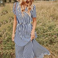 China Fancy Beach Loose Short Sleeve Maxi Dresses Plain Dyed Square Collar for sale