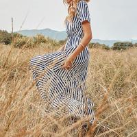 China Fancy Beach Loose Short Sleeve Maxi Dresses Plain Dyed Square Collar for sale