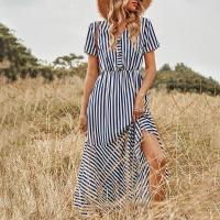 China Fancy Beach Loose Short Sleeve Maxi Dresses Plain Dyed Square Collar for sale