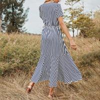 China Fancy Beach Loose Short Sleeve Maxi Dresses Plain Dyed Square Collar for sale