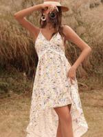 China V Collar Floral Casual Dress Sexy Summer Long Dress For Women for sale