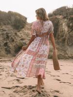 China Red Color Floral Casual Dress High Waisted Summer Printed Dresses for sale