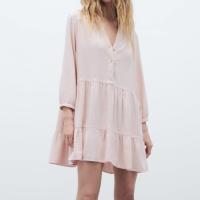 China MID Long Sleeves Cotton Casual Dress Pleated Skirt Polyester for sale