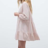 China MID Long Sleeves Cotton Casual Dress Pleated Skirt Polyester for sale