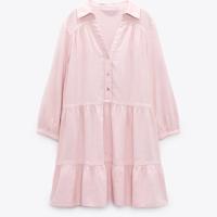China MID Long Sleeves Cotton Casual Dress Pleated Skirt Polyester for sale