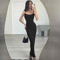 China Ribbed Backless Long Night Dress Slim Sexy Sleeveless Round Collar for sale