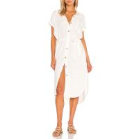China Summer White Casual Linen Dress Cotton Material Women Midi Dress for sale