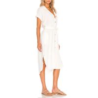 China Summer White Casual Linen Dress Cotton Material Women Midi Dress for sale