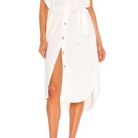 China Summer White Casual Linen Dress Cotton Material Women Midi Dress for sale