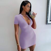 China High Necked Elegant Summer Dresses Zip Up Short Sleeved Dress for sale