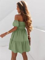 China Knitted Short Sleeve MIDI Dress Elegant Women Solid Casual Backless for sale