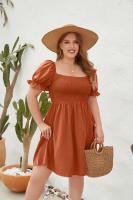 China Large Size Women&prime;s Large Size Solid Color Leisure Holiday Dress Travel Square Collar Play Wrap Bubble Sleeve Dress for sale