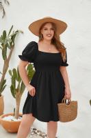 China Large Size Women&prime;s Large Size Solid Color Leisure Holiday Dress Travel Square Collar Play Wrap Bubble Sleeve Dress for sale