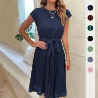 China New European and American Skirt Summer Vacation Women&prime;s Lace up Solid Color Pleated Dress for sale