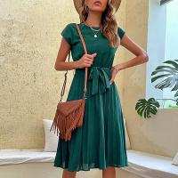 China New European and American Skirt Summer Vacation Women&prime;s Lace up Solid Color Pleated Dress for sale