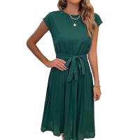 China New European and American Skirt Summer Vacation Women&prime;s Lace up Solid Color Pleated Dress for sale