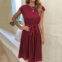 China New European and American Skirt Summer Vacation Women&prime;s Lace up Solid Color Pleated Dress for sale