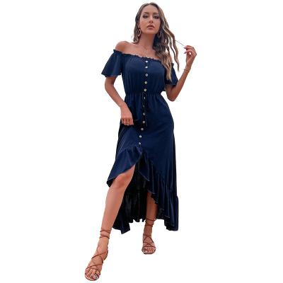 China 2023 Summer New Europe and The United States Cross-Border Women&prime;s Solid Color off-Shoulder Irregular Dress for sale