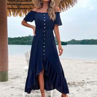 China 2023 Summer New Europe and The United States Cross-Border Women&prime;s Solid Color off-Shoulder Irregular Dress for sale