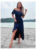 China 2023 Summer New Europe and The United States Cross-Border Women&prime;s Solid Color off-Shoulder Irregular Dress for sale