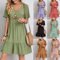 China 2023 Summer European and American Female Skirt Loose Casual Short Sleeve Waist Casual Dress for sale