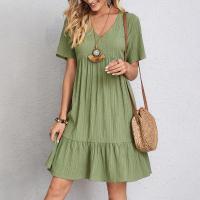 China 2023 Summer European and American Female Skirt Loose Casual Short Sleeve Waist Casual Dress for sale